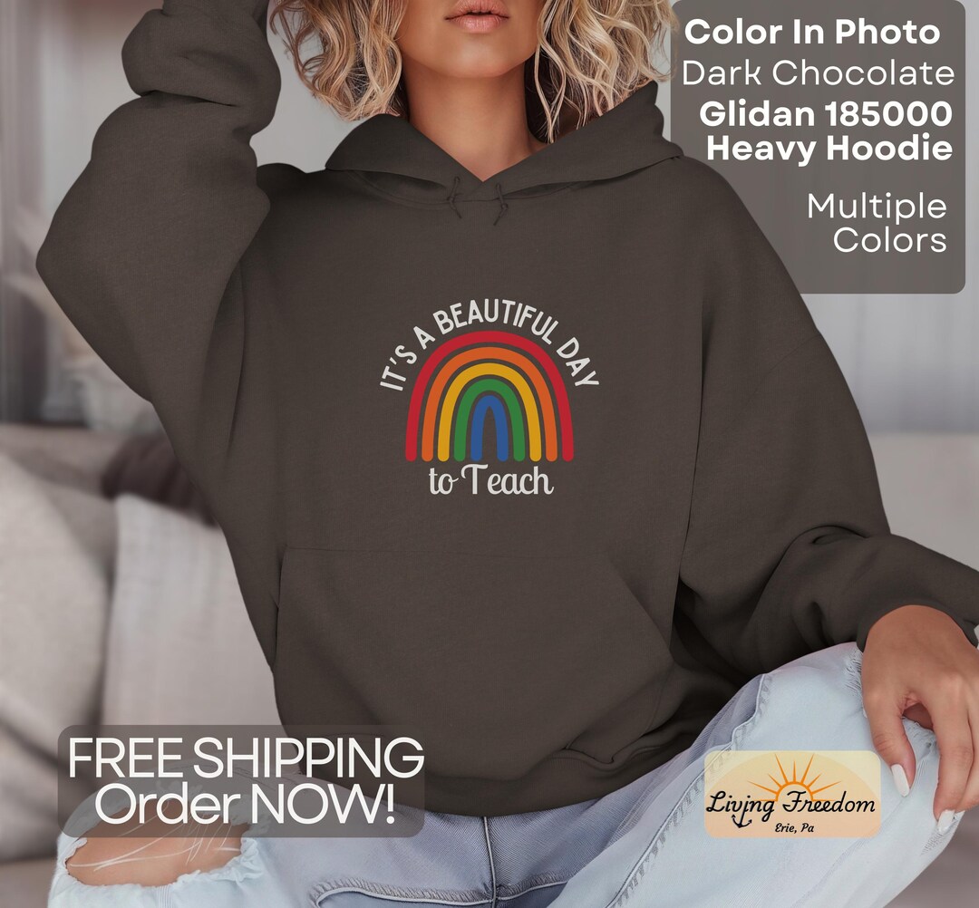 Its a Beautiful Day to Teach Rainbow Hoodie Gildan 185000 Heavyweight ...