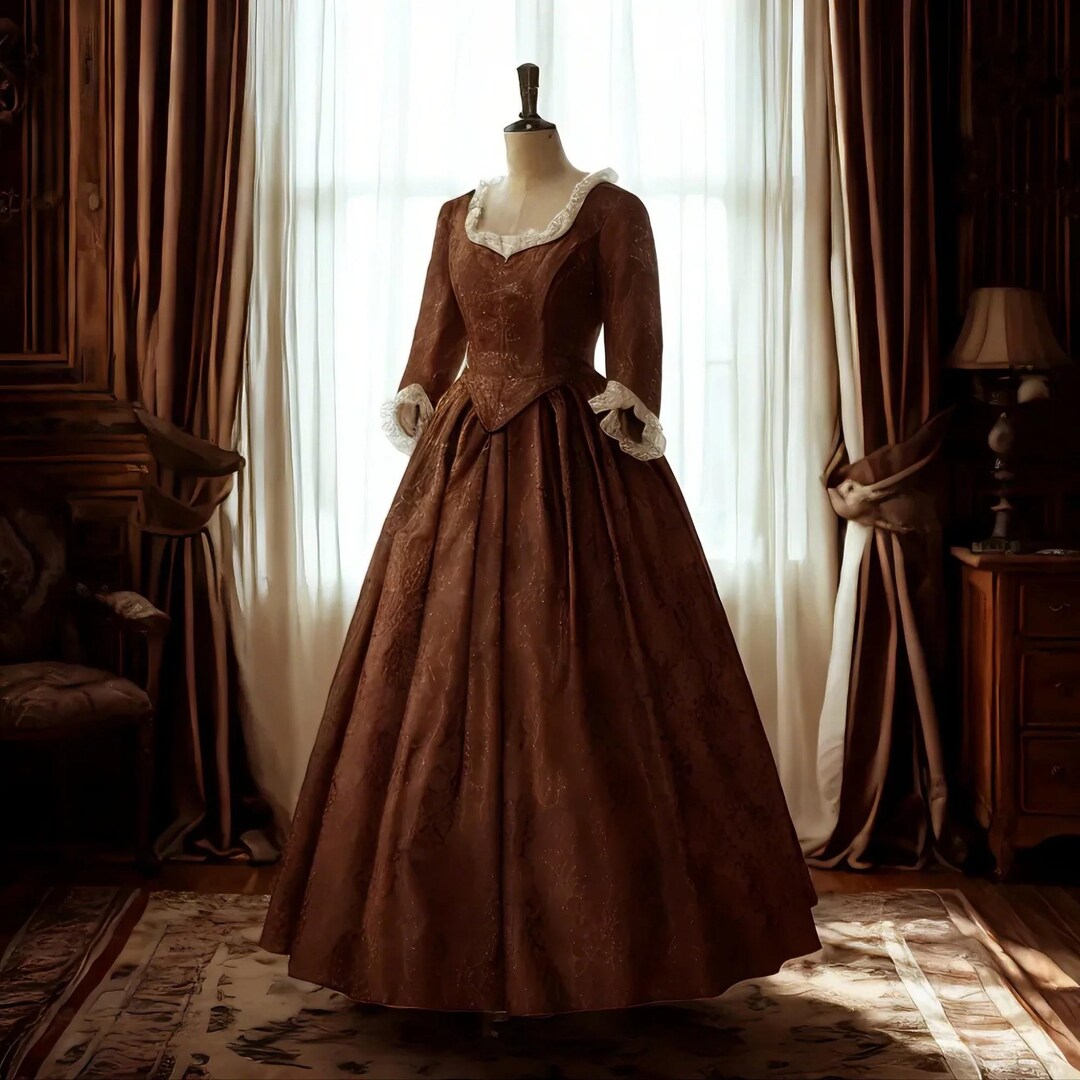 18th Century Georgian Gown for Women, Rococo Dress With Lace Details ...