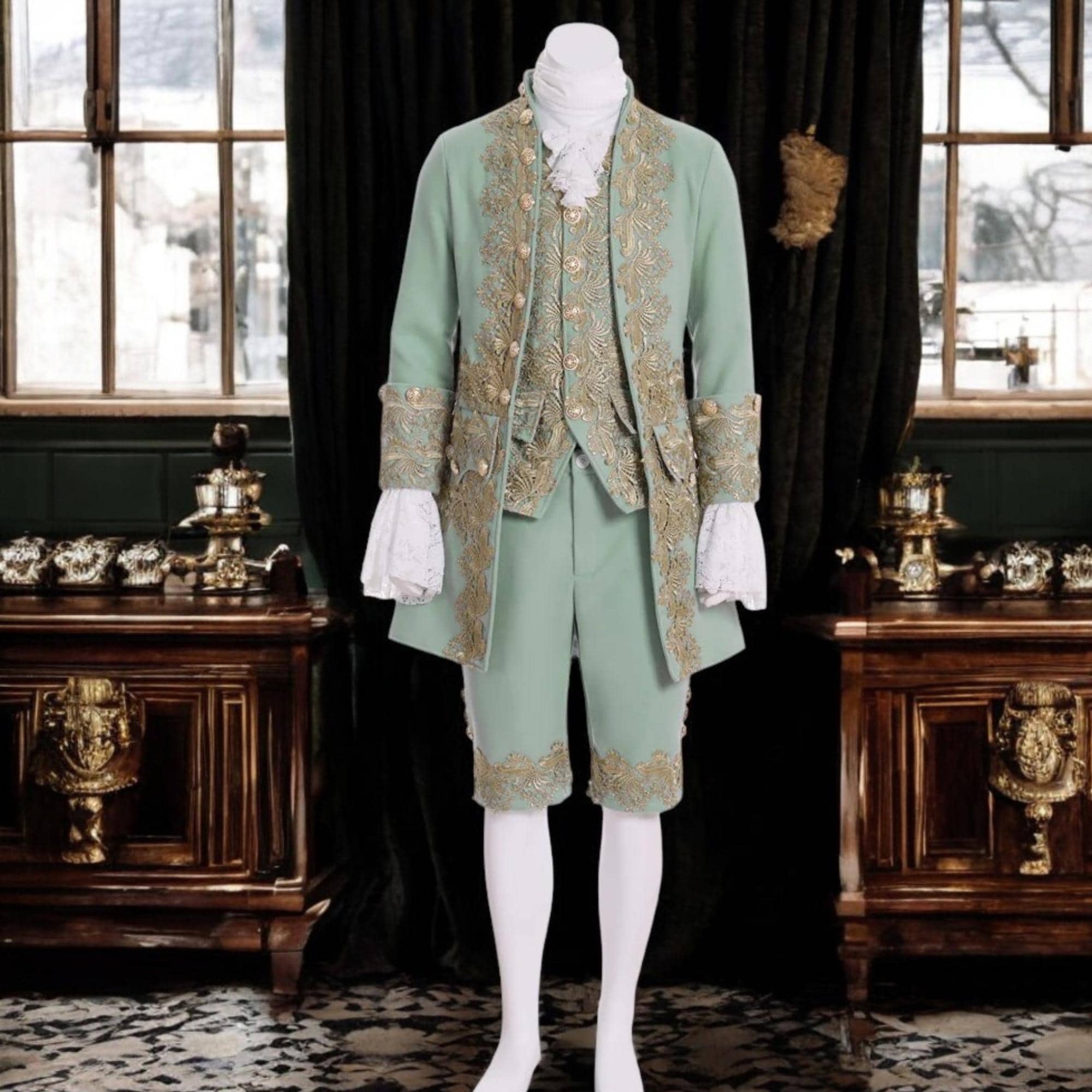 18th Century Rococo Costume, Baroque Suit for Men, Gold Embroidery ...