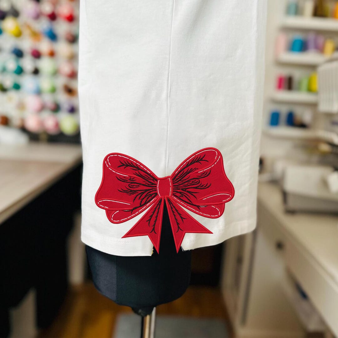 Valentine Heart Bow Embroidery Machine Design – Girly Ribbon Heirloom ...