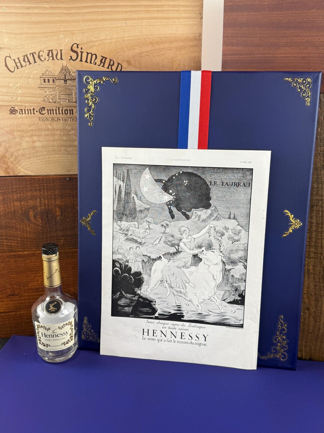 Original French Vintage Hennessy Cognac Poster – Astrology Sign Taurus ...