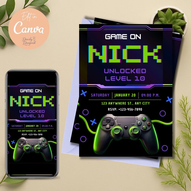 Video Game Birthday Invitation: Gamer Party, Editable Canva Template ...