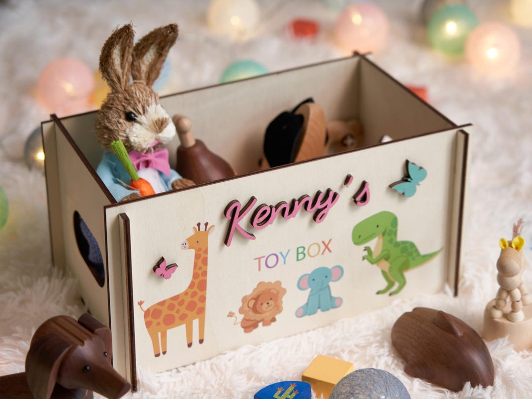 Personalized Toy Box for Kids, Custom Baby Gift, Wooden Toy Chest With ...