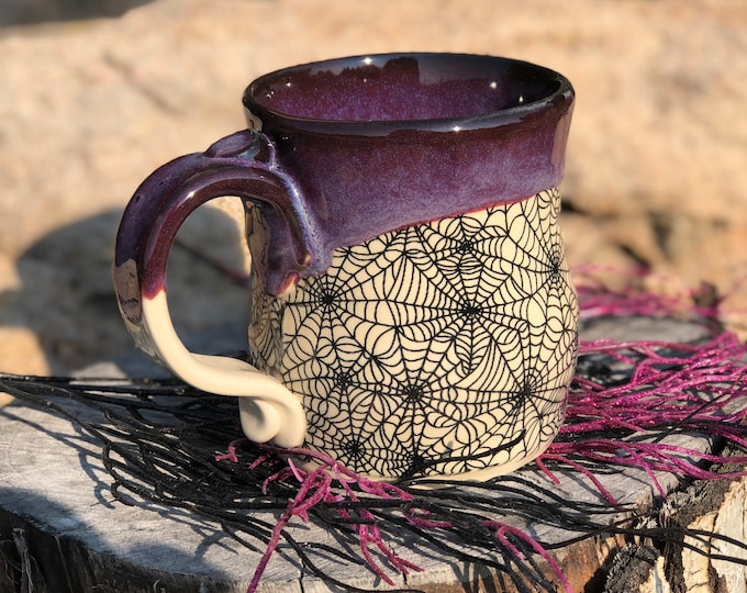 Spider Web Mugs / Spider Webs W/beautiful Purple Rim Unique Mug ...