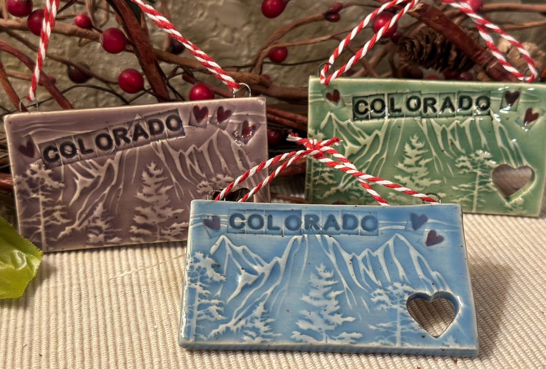 Colorado Ornament, Handmade Mountain Ceramic Stoneware /says "colorado ...