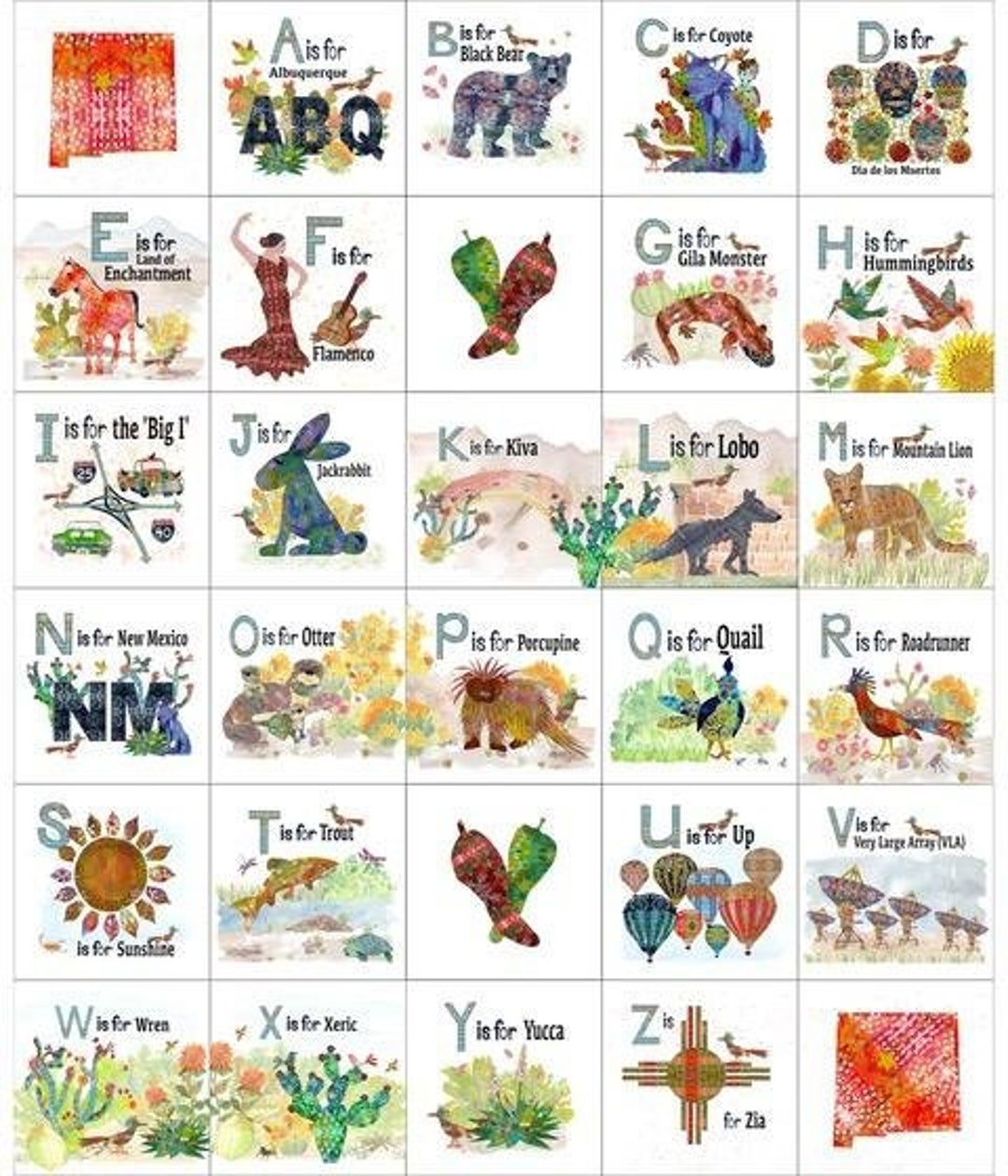 Desert Bird New Mexico Abcs Fabric Panel - Hip Stitch Exclusive - Etsy