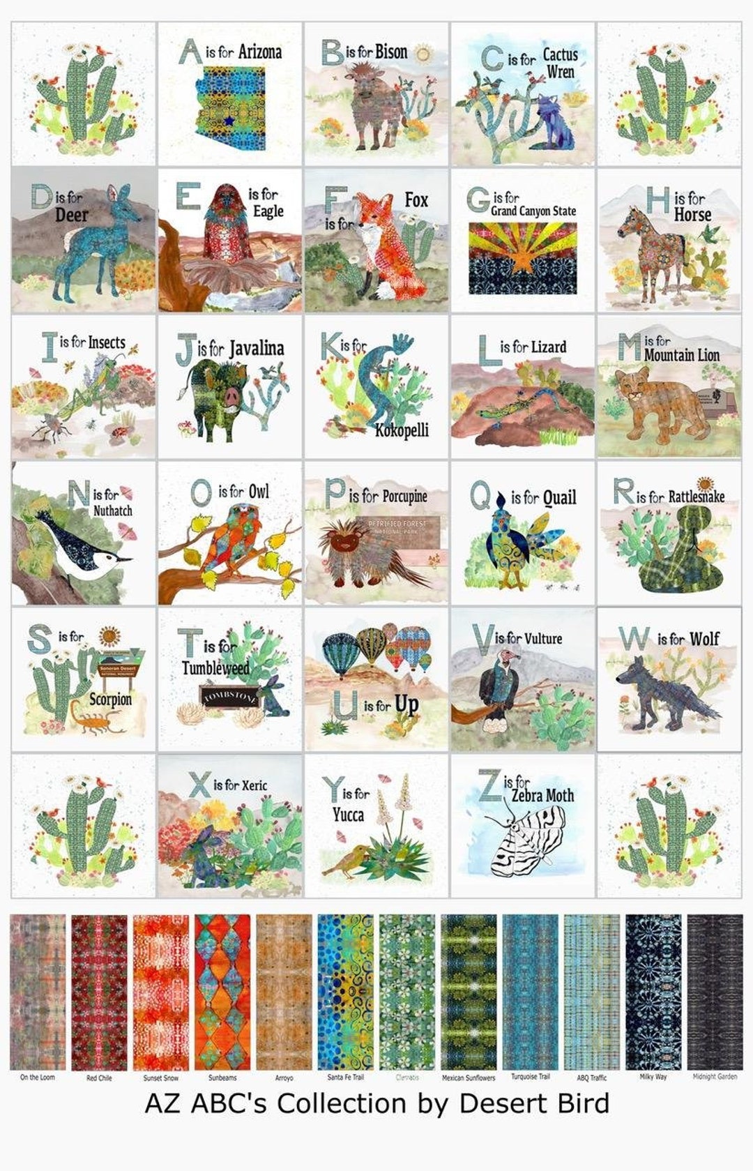 Desert Bird Arizona Abcs Fabric Panel - Hip Stitch Exclusive - Etsy