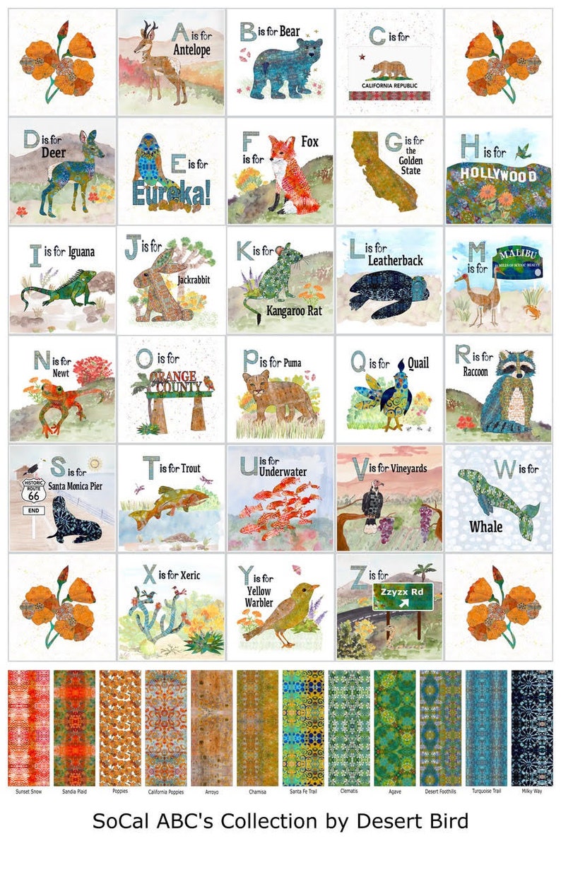Desert Bird California Abcs Fabric Panel - Hip Stitch Exclusive - Etsy