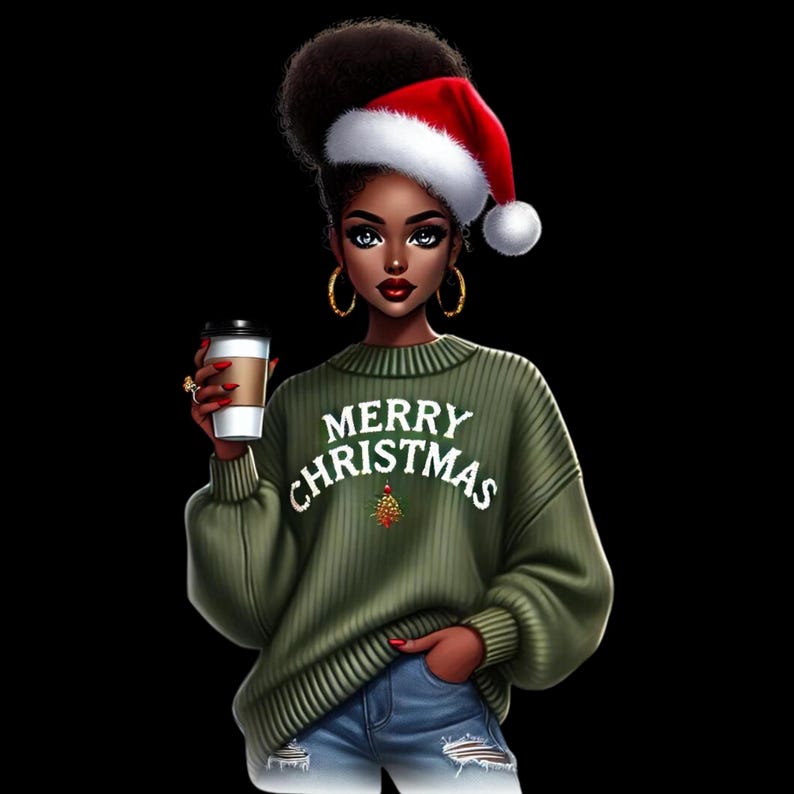 5 African American Female Merry Christmas Clipart - Etsy