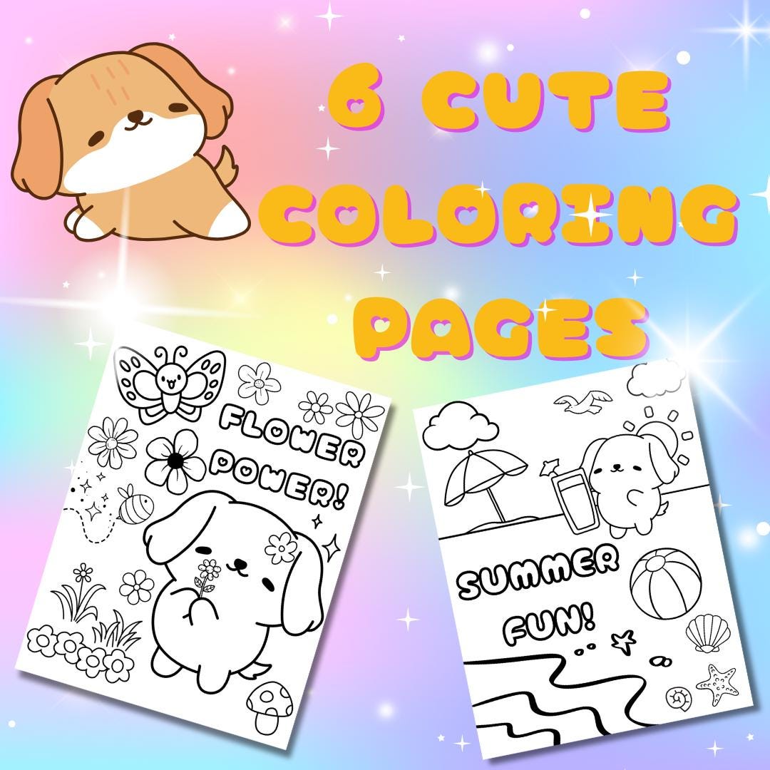 Cute Kawaii Puppy Dog Coloring Pages - 6 Printable Digital Downloads ...