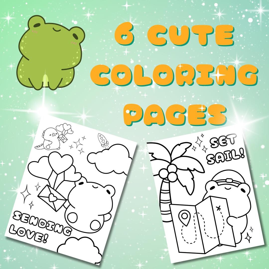 Cute Kawaii Frog Coloring Pages - 6 Printable Digital Downloads for ...
