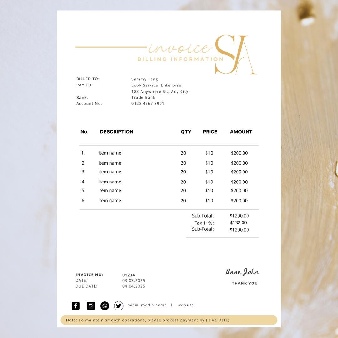 Invoice Template-editable Invoice Template-minimalist Invoice Template ...