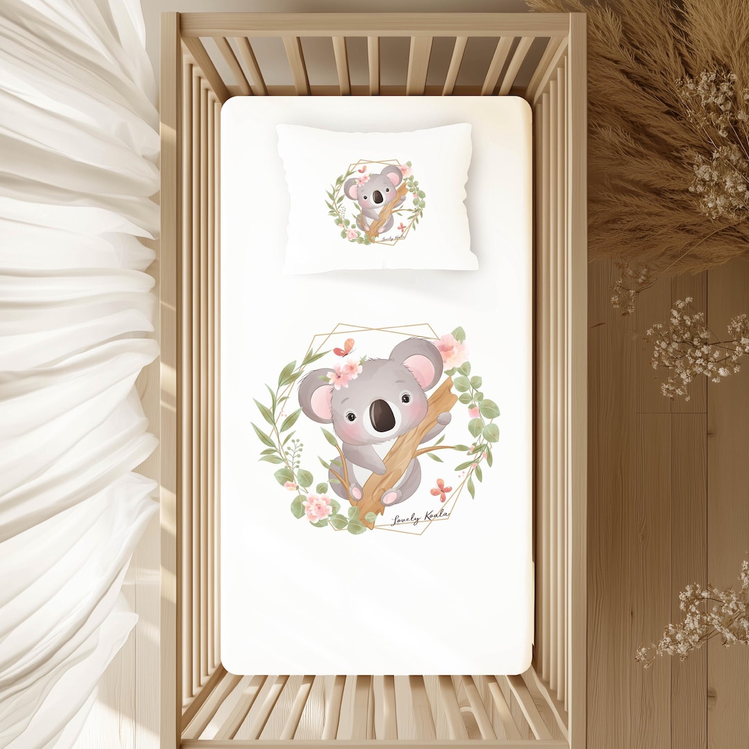 Koala Pattern Crib Bedding Set | 100% Cotton Satin | Adorable 3-piece ...