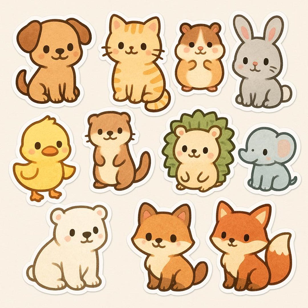 Cuddle Critters – PNG Sticker Set for Planners & Digital Scrapbooks - Etsy