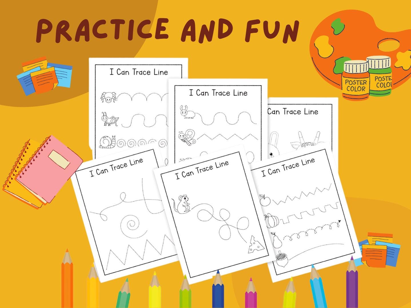 Preschool Line Tracing Worksheets Bundle, Line Trace Page Printable,pre ...