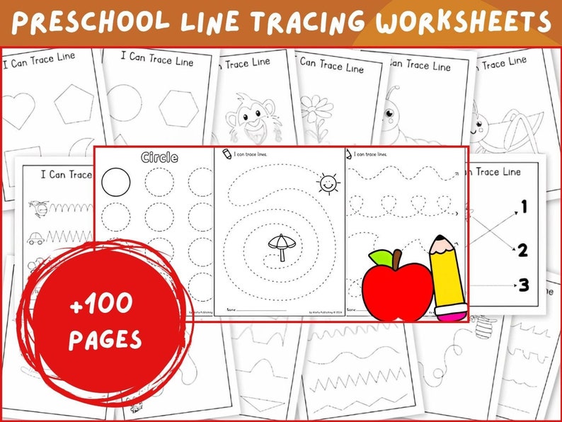 Preschool Line Tracing Worksheets Bundle, Line Trace Page Printable,pre ...