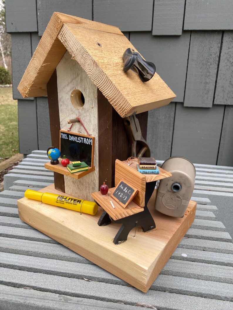 Teacher Classroom Handcrafted Whimsically Themed Cedar Wood Birdhouse ...