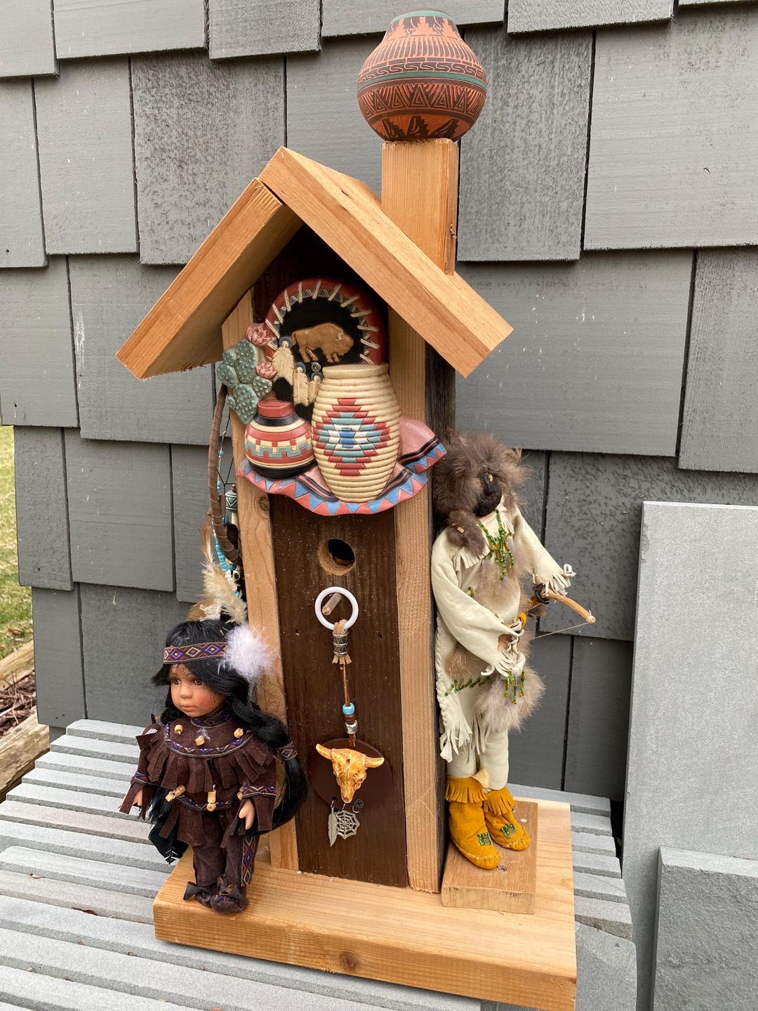 Native American Handcrafted Whimsically Themed Cedar Wood Birdhouse ...