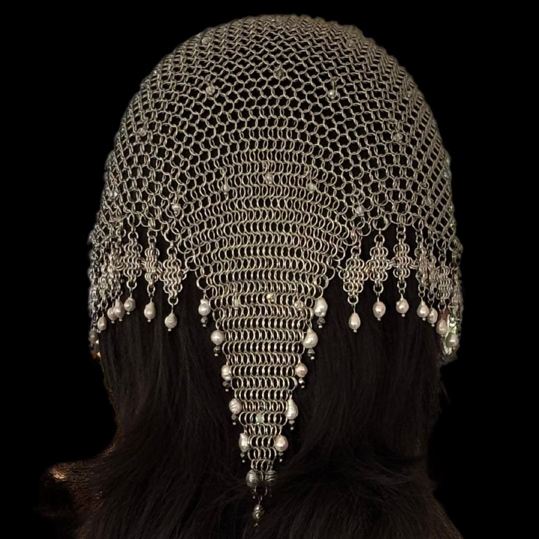 Fae Trap Chain Mail Scarf, Hood/chain Mail Headpiece With Pearls and ...