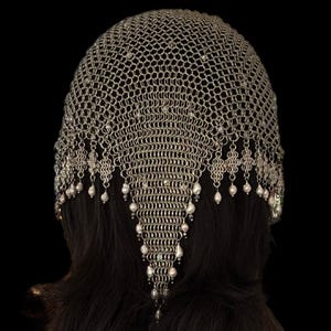 Fae Trap Chain Mail Scarf, Hood/chain Mail Headpiece With Pearls and ...