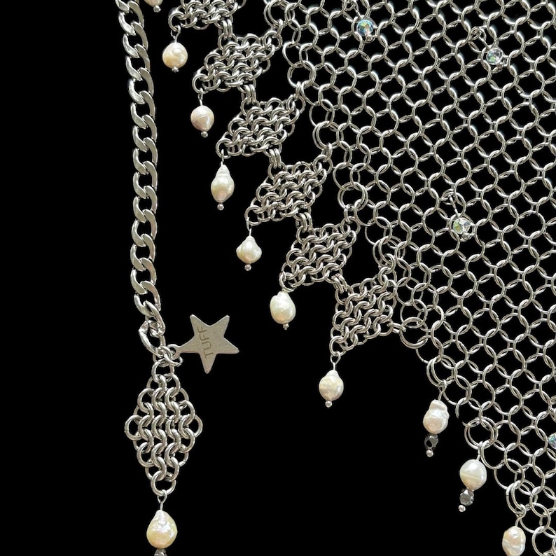Fae Trap Chain Mail Scarf, Hood/chain Mail Headpiece With Pearls and ...
