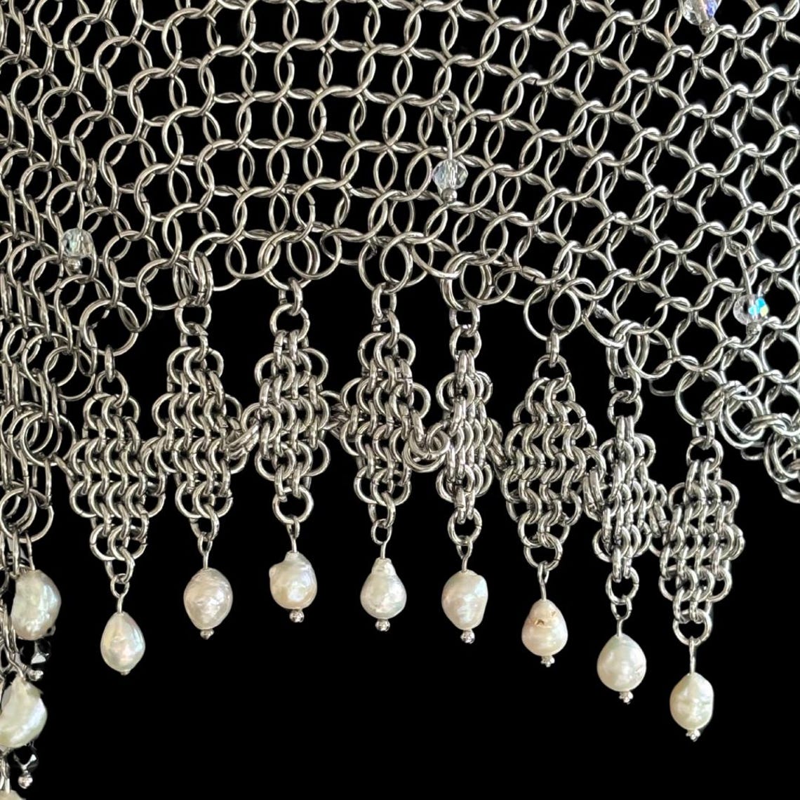 Fae Trap Chain Mail Scarf, Hood/chain Mail Headpiece With Pearls and ...