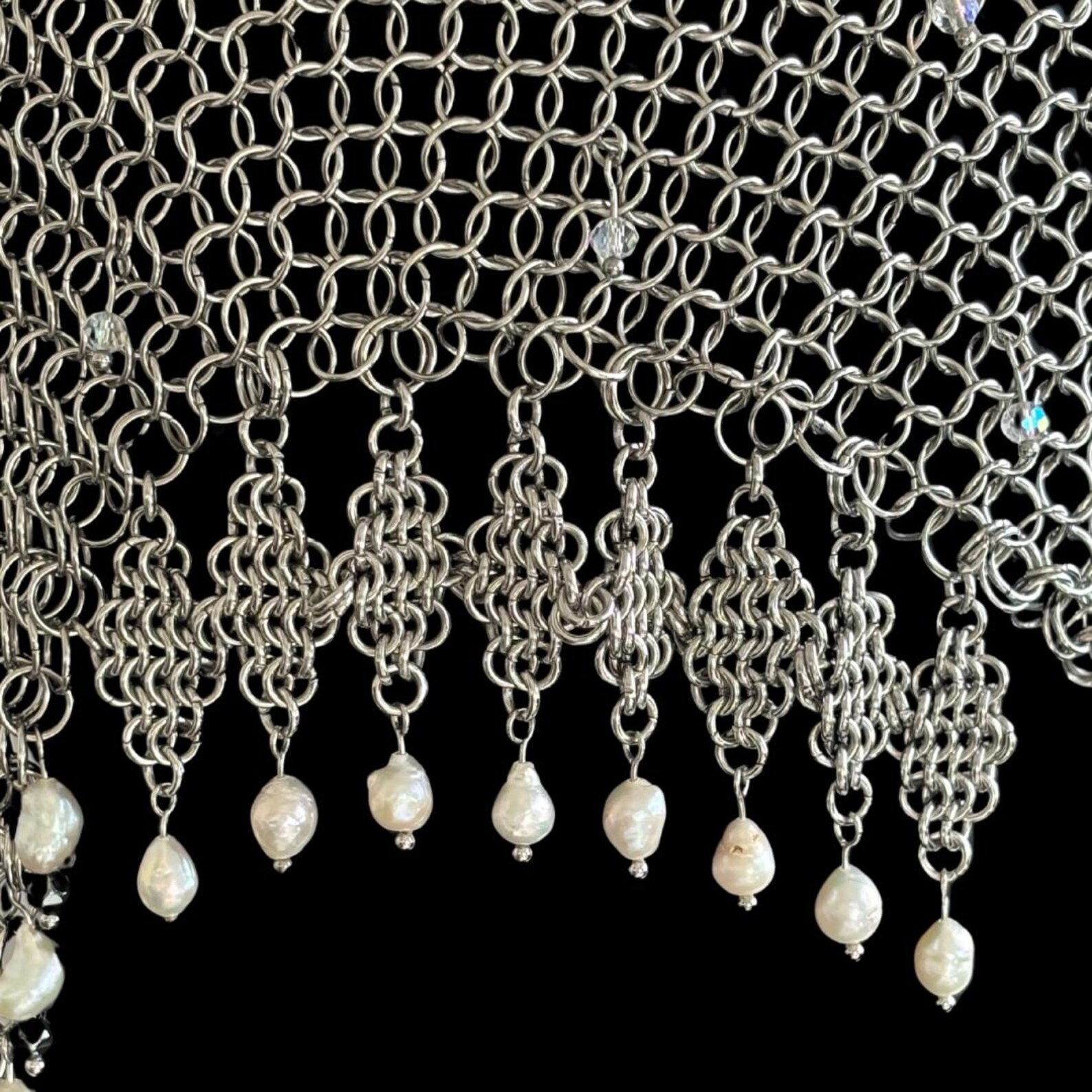 Fae Trap Chain Mail Scarf, Hood/chain Mail Headpiece With Pearls and ...