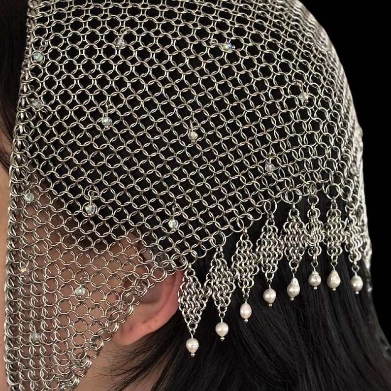 Fae Trap Chain Mail Scarf, Hood/chain Mail Headpiece With Pearls and ...