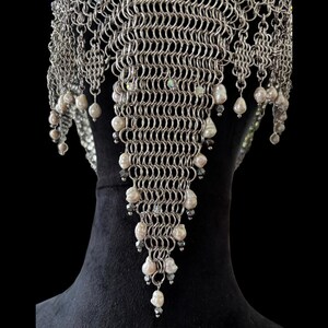 Fae Trap Chain Mail Scarf, Hood/chain Mail Headpiece With Pearls and ...