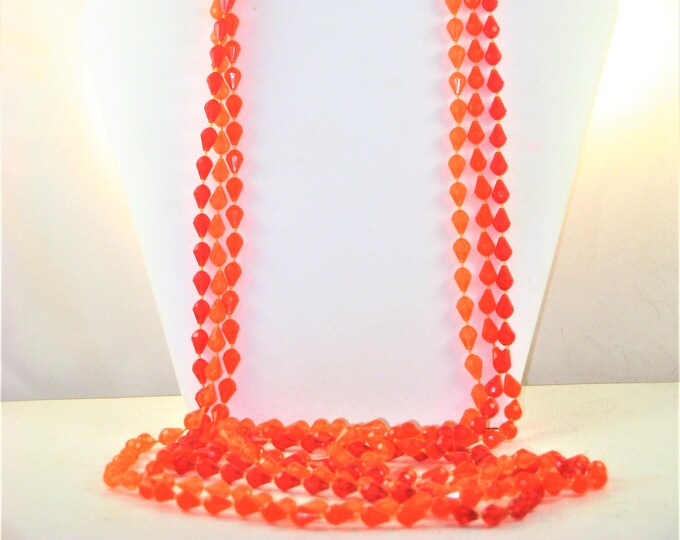 Vintage Very Long Triple Strand Varigated Orange Acrylic Plastic Bead ...
