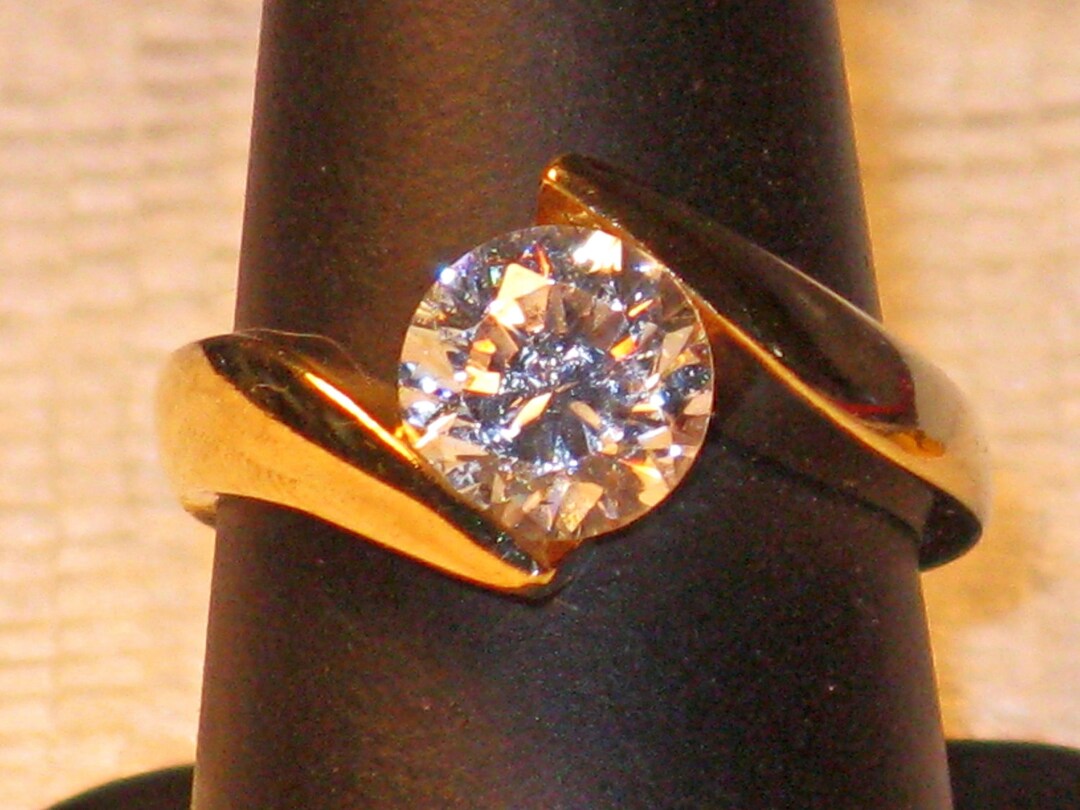 Vintage Lind 14KT HGE Gold Plated CZ Cocktail Ring, NOS New Old Stock ...