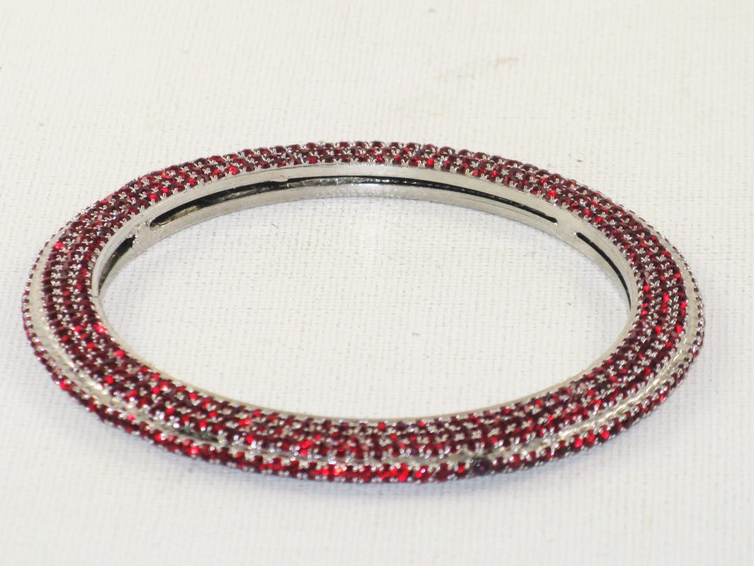 Vintage Red Rhinestone Silver Tone Metal Bangle Bracelet BR-4-1 - Etsy