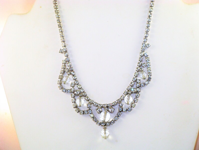 Clear Rhinestone and Crystal Vintage Necklace N-1-6 - Etsy