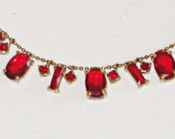 Vintage Ruby Red Rhinestone Necklace N-2-4 - Etsy