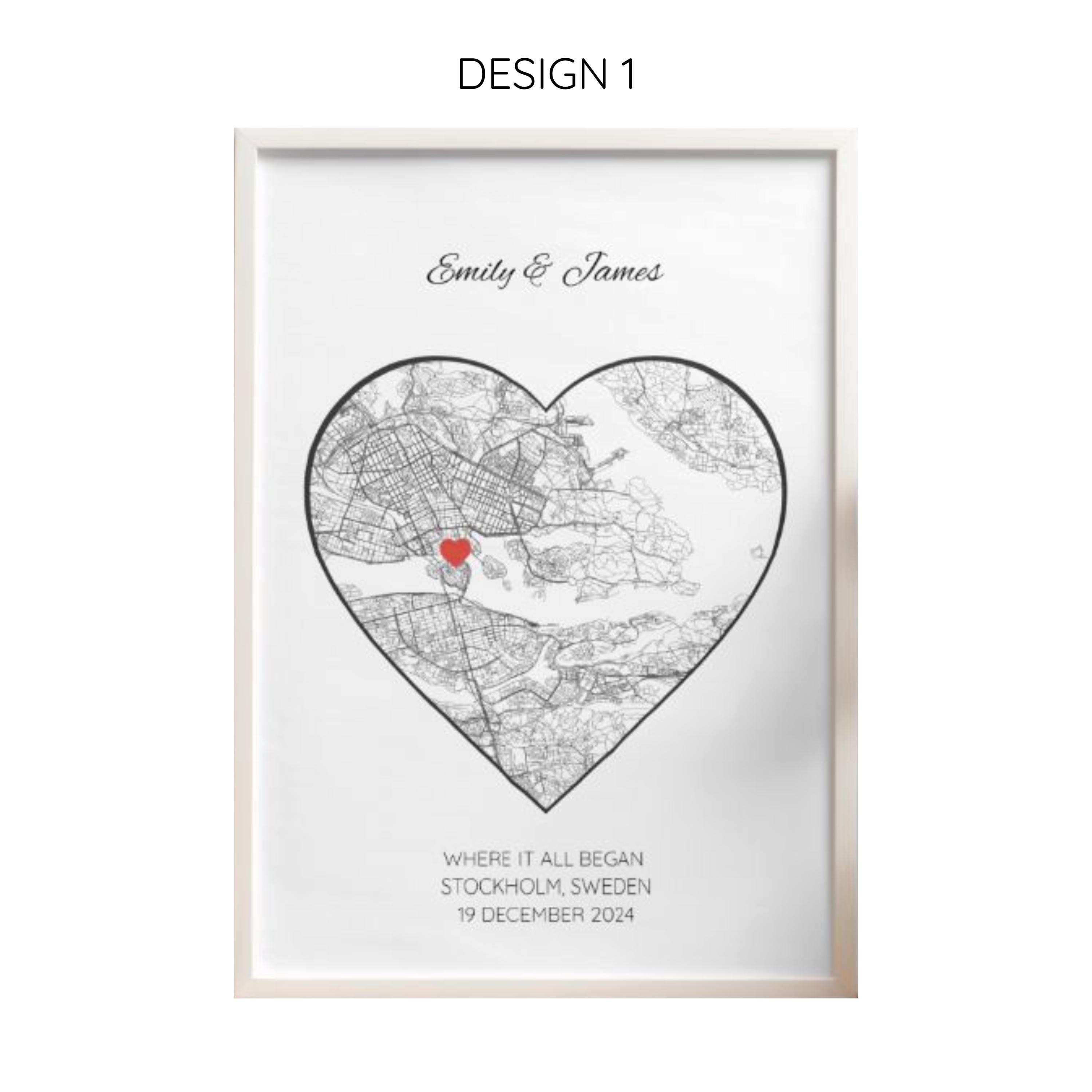 Custom Map Print - Where We Met Map, Anniversary Gift, Wedding Gift ...