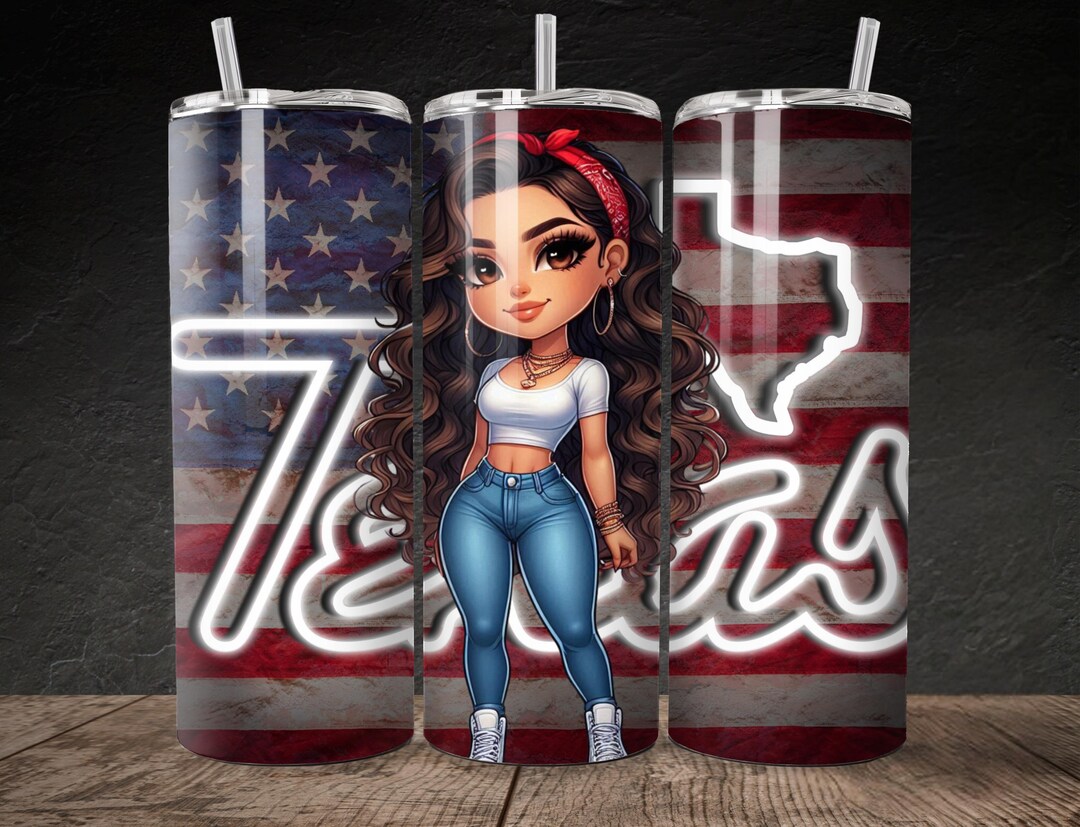 2 Texas Chibi Girl Designs, 20 Oz Straight Skinny Tumbler Wrap, 300 DPI ...