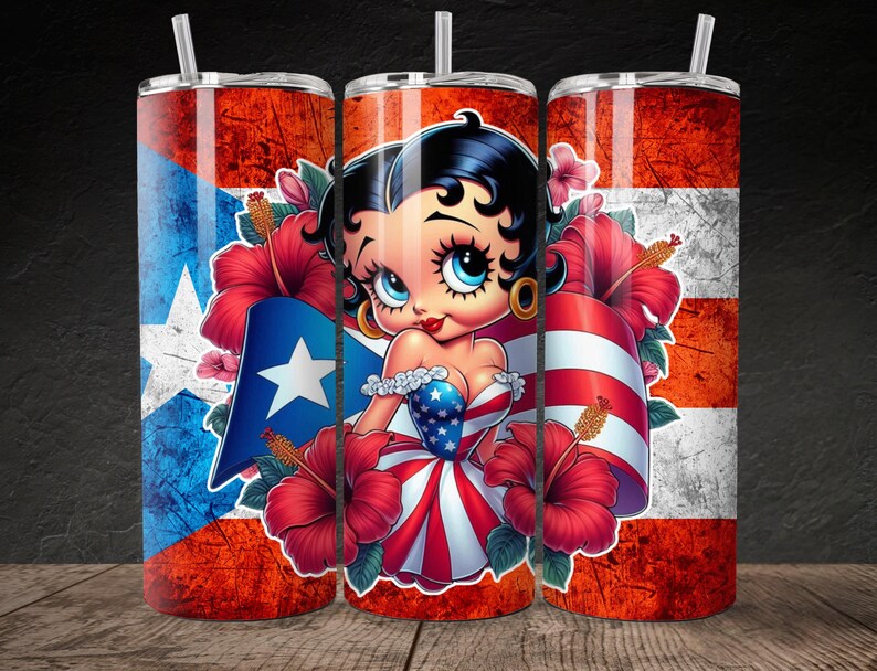 2 Betty Boop Puerto Rico Designs, 20 Oz Straight Skinny Tumbler Wrap ...