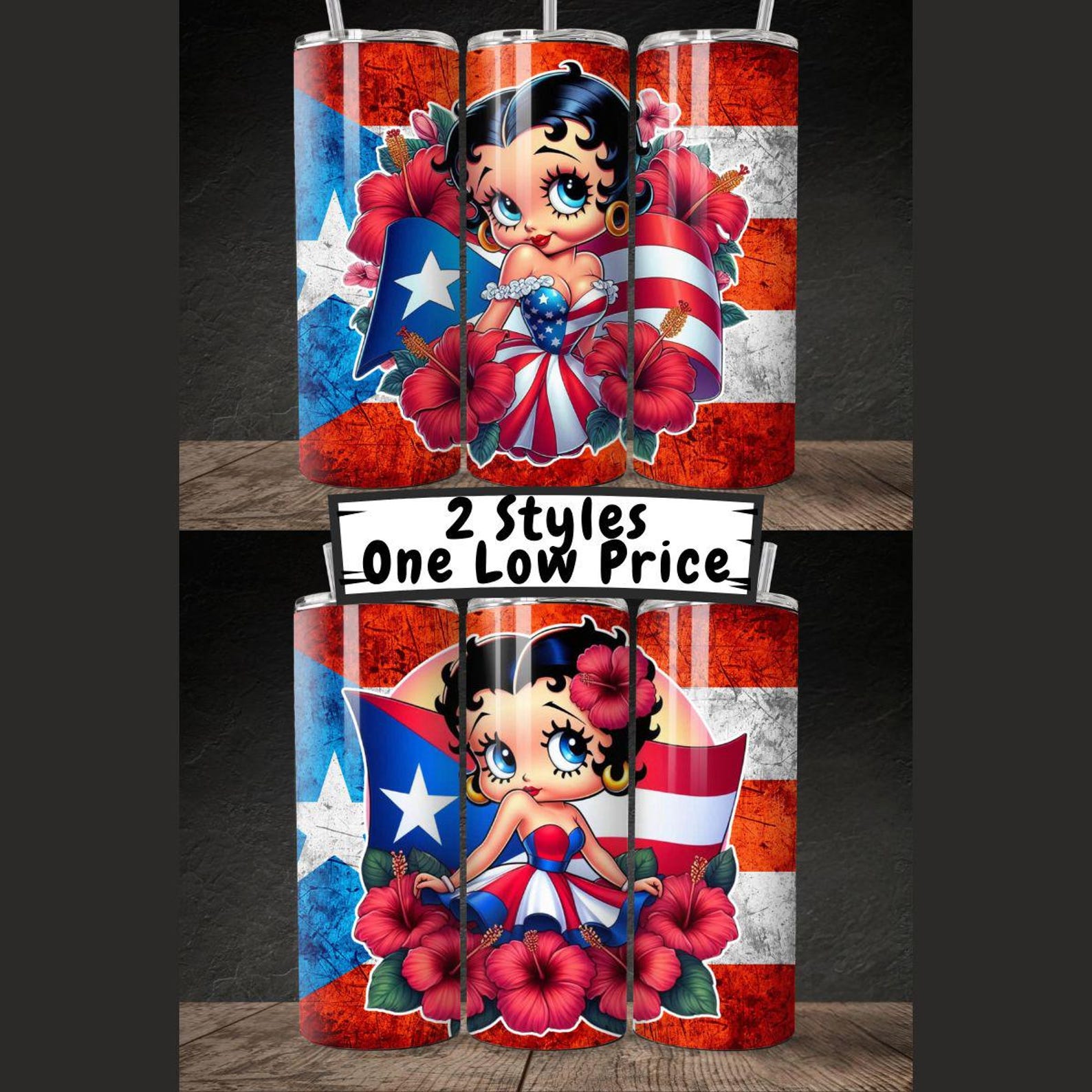 2 Betty Boop Puerto Rico Designs, 20 Oz Straight Skinny Tumbler Wrap ...