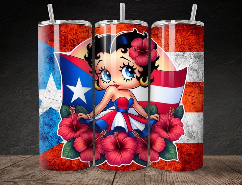 2 Betty Boop Puerto Rico Designs, 20 Oz Straight Skinny Tumbler Wrap ...
