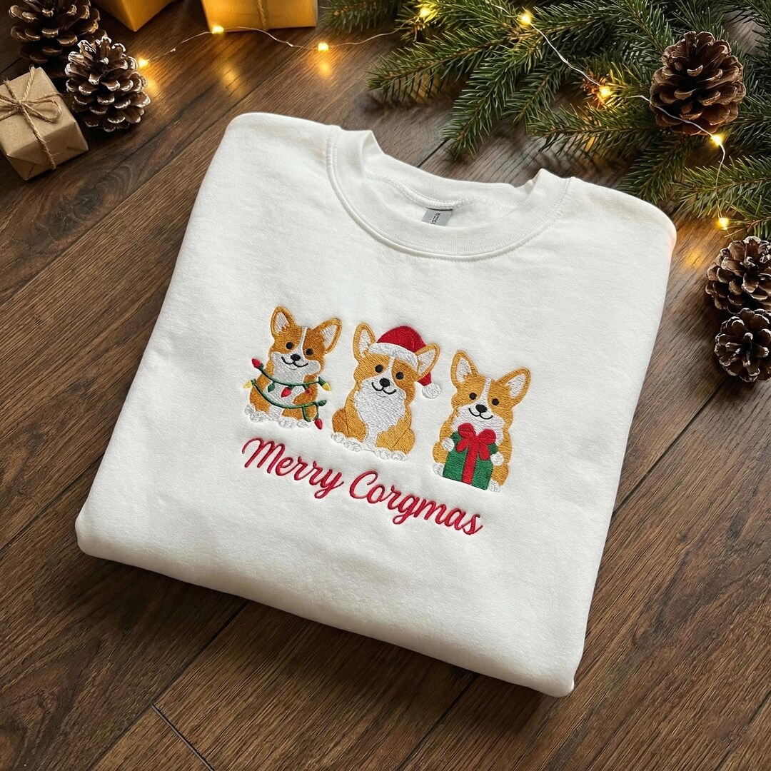 Embroidered Corgi Christmas Sweatshirt, Funny Dog Mom Holiday Shirt ...