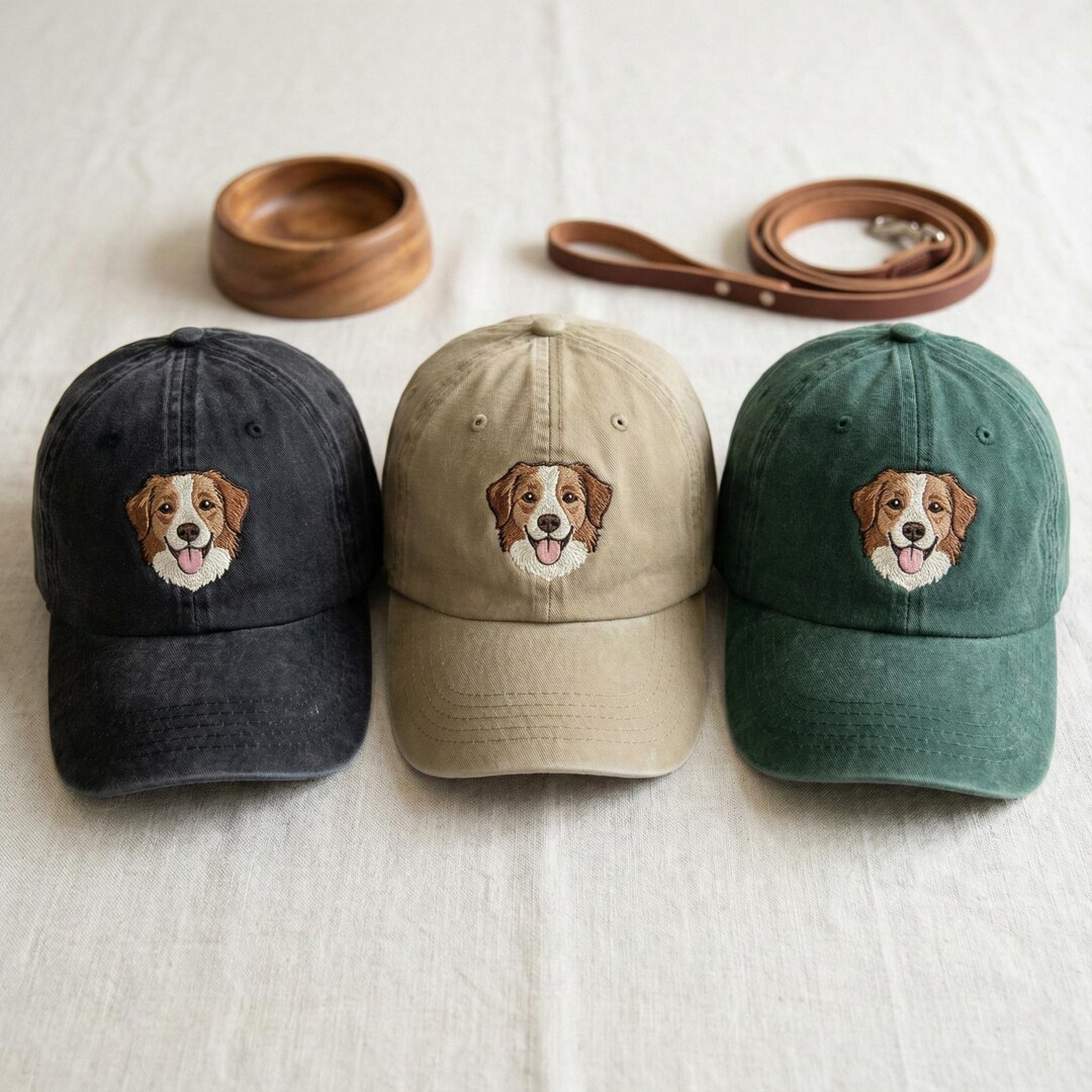 Pet Portrait Embroidered Wash Dad Cap, Custom Dog or Cat Photo Hat ...