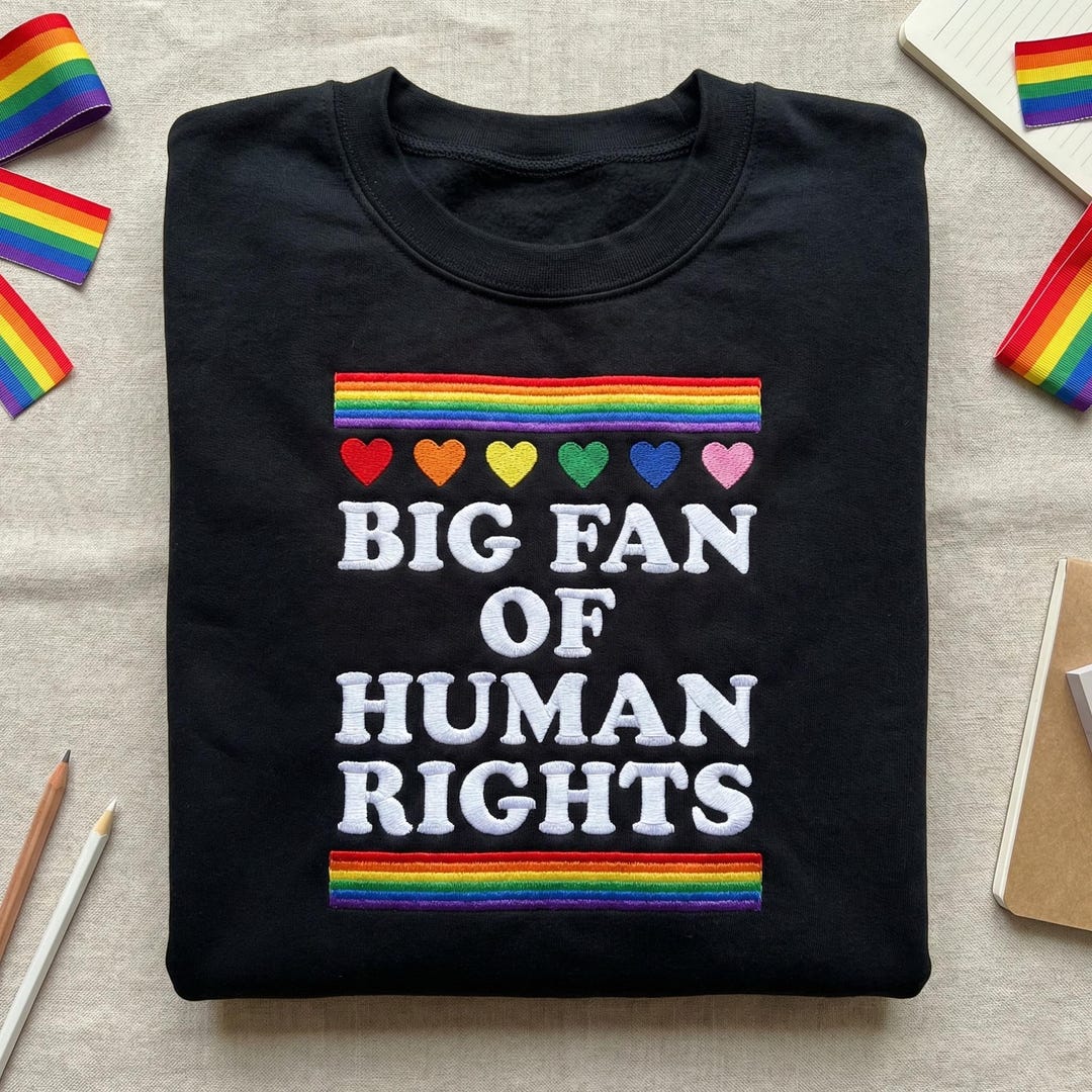 Pride Rainbow Heart Human Rights Embroidered Hoodie, Big Fan of Human ...