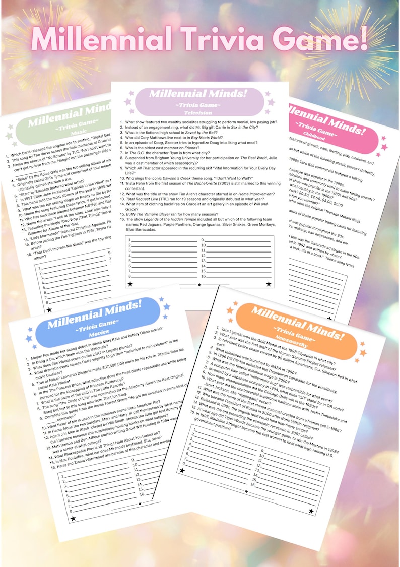 Millennial Trivia! Printable Game - Etsy