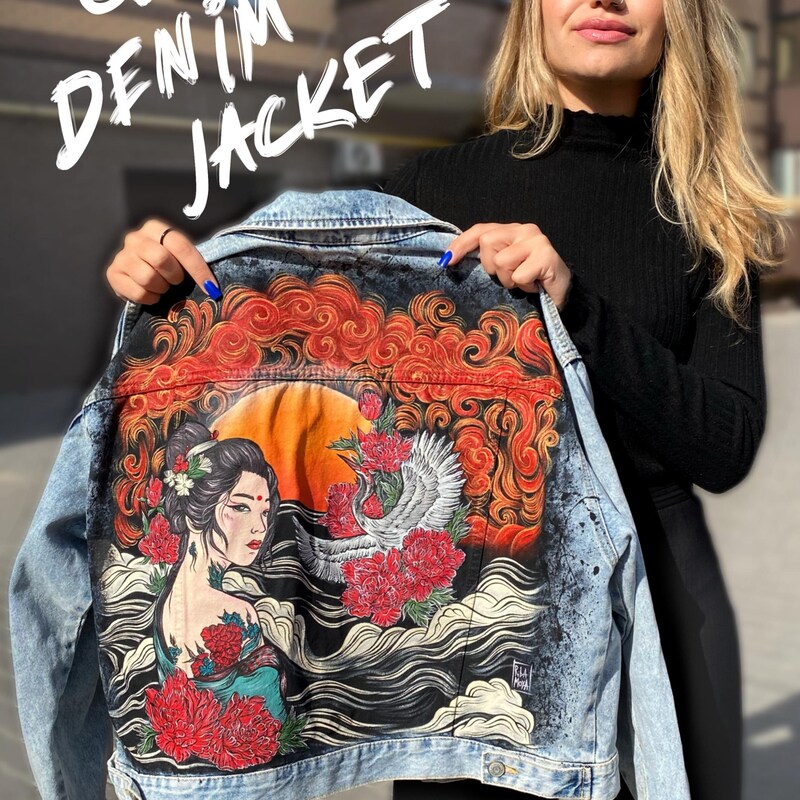 Painted Denim Jacket - Etsy