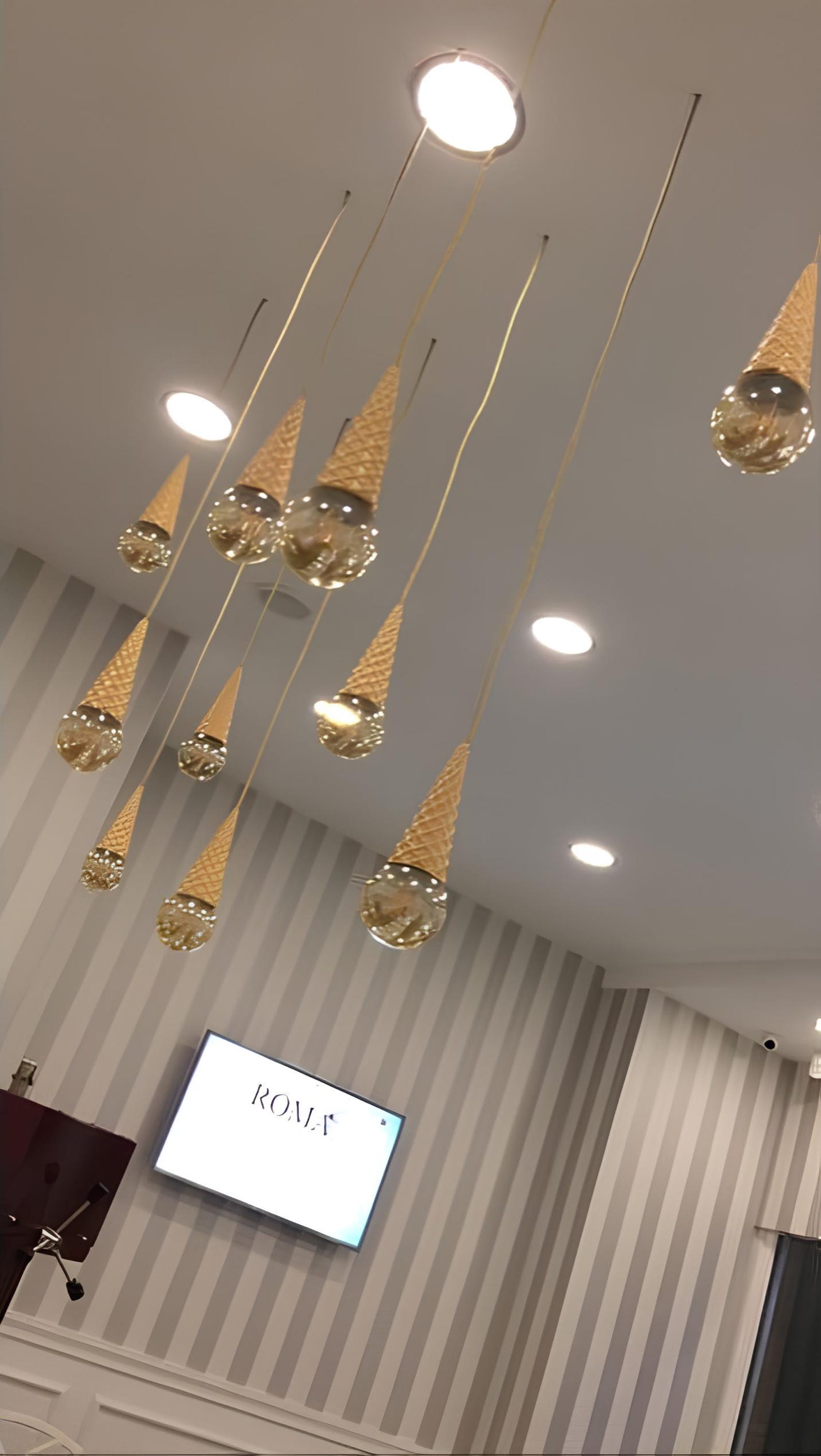 Waffle Cone Ice Cream Lamp: Hanging Light Fixture, Optional Edison Bulb ...