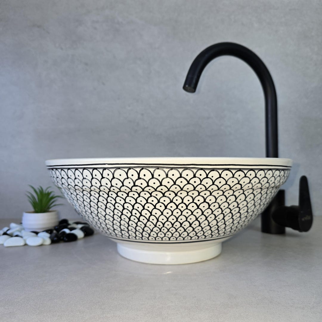 Fish Scale Pattern Sink - Moroccan Handmade Ceramic Sink - Handmade ...