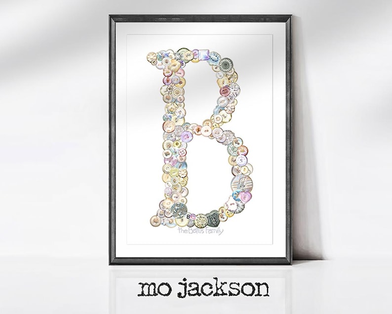 Personalized Button Letter Art: Antique Button Collage Poster (digital ...