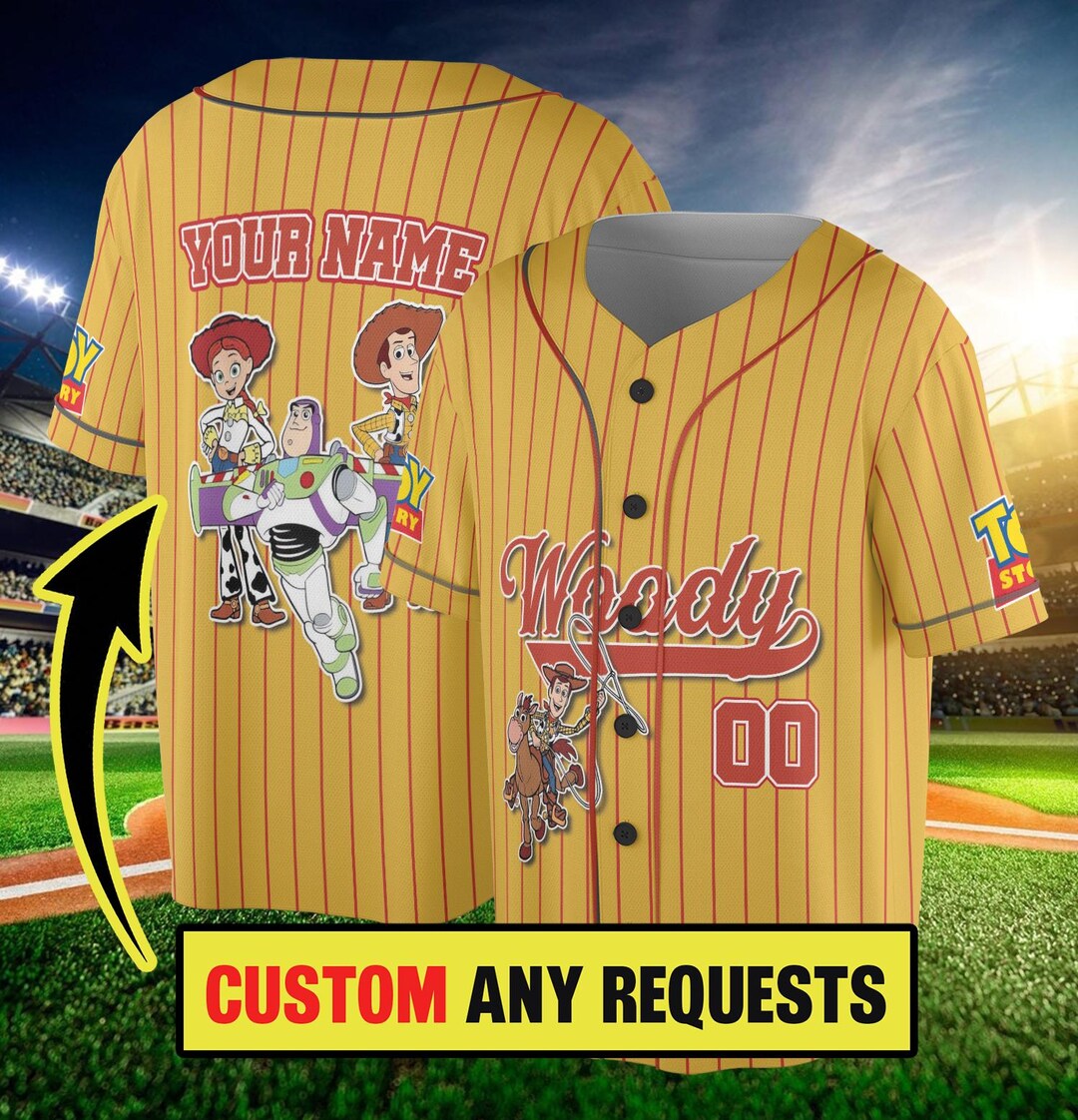 Customized Woody and Friends Toy Story Yellow Baseball Jersey, Custom ...