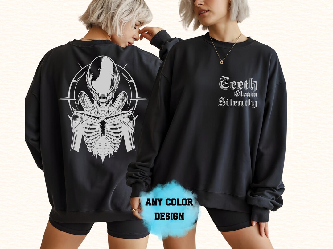 Alien Skull Sweatshirt Xenomorphs Shirt Gothic Horror Crewneck, Sci-fi ...
