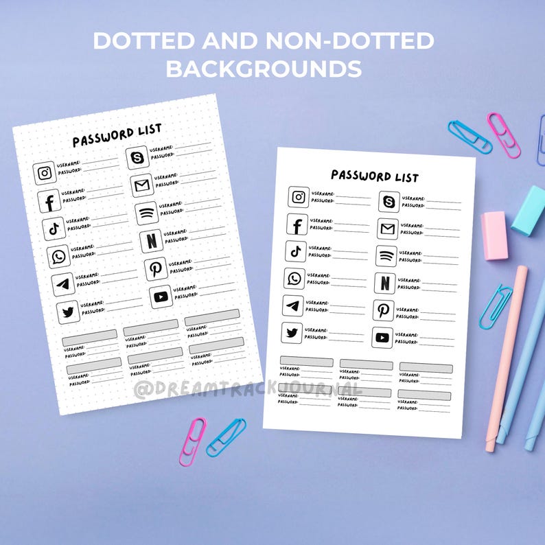 Password Tracker PRINTABLE Journal Page Password Log Password Organizer ...